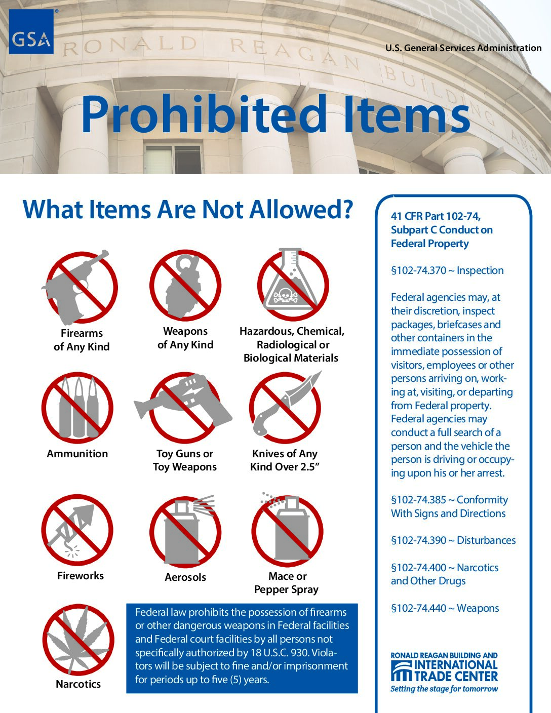 Prohibited items GSA 2025 notice | Ronald Reagan Building and ...